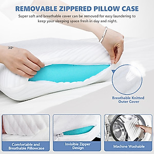 Ubozaw 2 Pack Cooling Gel Memory Foam Pillows for Sleeping, Firm Foam Bed Pillows with Holes, Ventilated Memory Foam Pillows for Back and Side Sleepers, 5 Inch Loft, with Washable Cover, Queen Size