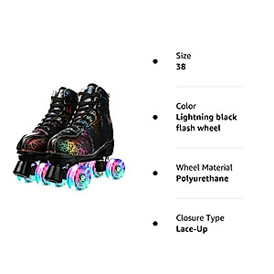 Unisex Roller Skates Double Row Four Wheels High-top Roller Skates Lightning Pattern for Beginners Womens Mens Boys and Girls