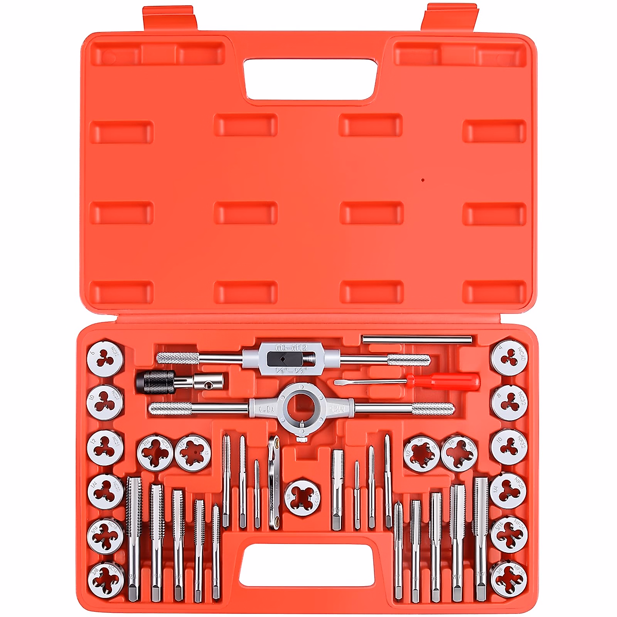 EFFICERE 40-Piece Premium Tap and Die Set, SAE Unified Screw Thread, Size #4 to 1/2” | Include UNC Coarse, UNF Fine and NPT Threads | Essential Threading Tool Kit with Complete Handles and Accessories