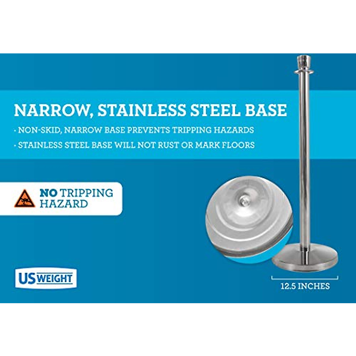 US Weight - U2140 Premier Chrome Post and Black Velvet Rope Crowd Control Stanchions