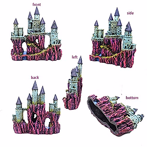 Ulifery Fairy Princess Gothic Castle Aquarium Decorations Glow Fish Tank Ornaments Large for Betta Hideout, Pink
