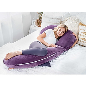 Meiz Pregnancy Pillows, Detachable Pregnancy Pillows for Sleeping, Pregnancy Body Pillow, Maternity Body Pillow for Sleeping, C Shaped Body Pillow with Velvet Cover, Dark Purple