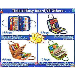 14 Pages Busy Board for Toddlers 2-4,Montessori Travel Toy for Plane/Car,Educational Sensory Toy for Toddlers 1-3,Preschool Activities Board for Developing Fine Motor Skills,Gift for Boys/Girls