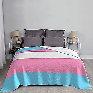 Transgender Blanket Transgender Pride Flag Stripe Throw Blankets, Blue Pink White Stripes Ultra Soft Cozy Fleece Sofa Blanket for Men Women, Plush Warm Fuzzy Blankets Decor 50"x40"