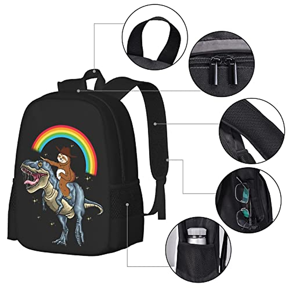 ALIFAFA Cute Sloth Ride Dinosaur School Backpack Rainbow Galaxy Bookbag for Boys Girls Elementary Middle High College School Casual Travel Bag Computer Laptop Daypack Rucksack, 17 Inch