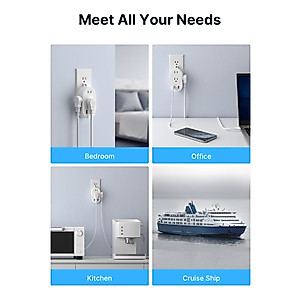 JSAUX Multi Plug Outlet Extender with USB [4AC+2USB-A]+ USB-C Cable 3A Fast Charging [3Pack, 10ft+6.6ft+3.3ft]