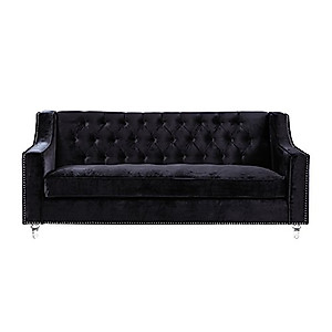 Iconic Home Black Dylan Velvet with Silver Nail head Trim Round Acrylic Feet Sofa