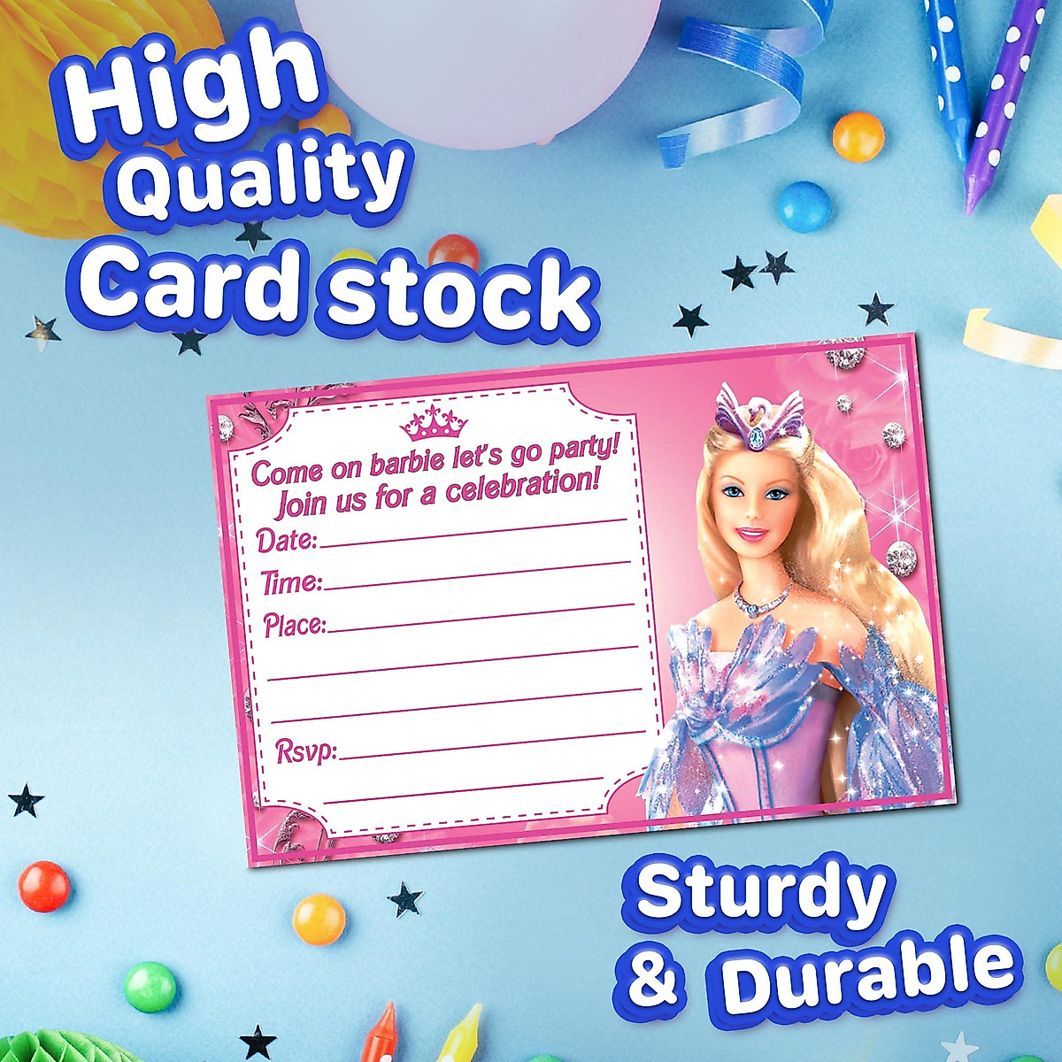 Set of 40 Fashion Doll Girl Pink-Themed Happy Birthday Invitation Cards & Envelopes - Lightweight (240g), Postcard Style Invites for the Perfect Party Pack