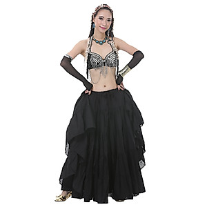 Astage Woman Belly Dance Full Circle Maxi Trible Skirts Linen Bohe Dress Black