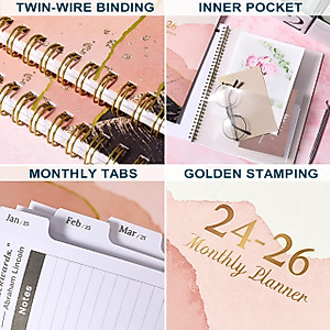 Monthly Planner/Calendar 2023-2025 - Jul. 2023-Jun. 2025, 2023-2025 Monthly Planner, 9" × 11", Two-Year Monthly Planner with Flexible Cover, Monthly Tabs, Pockets, Thick Paper - Pink