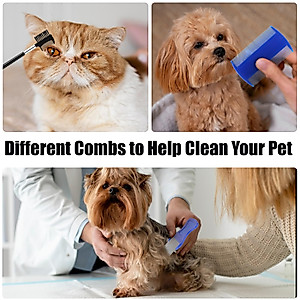 Molain 5 Pack Tick Flea Comb, Stainless Steel Dog Cat Grooming Combs with Rounded Teeth, Flea Brush for Cats Lice combs, Thick Hair Pet Tear Stain Comb, Fine Tooth Comb Dematting Tool for Dog Cat