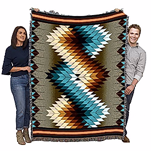 Pure Country Weavers Whirlwind Smoke Blanket - Southwest Native American Inspired - Gift Tapestry Throw Woven from Cotton - Made in The USA (72x54)