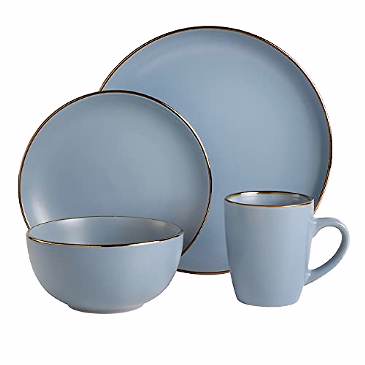 Gibson Home Rockaway Round Stoneware Dinnerware Set, Service for 4 (16pcs), Matte Blue