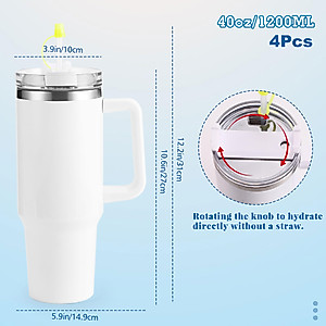 Sublimation Tumblers Blanks Bulk, 4 Pack 40 oz Personalized Insulated Tumbler with Lid & Straw Cover & Handle, Stainless Steel Water Bottle Mug Iced Coffee Cup, Gift for Women Men Party Travel, White