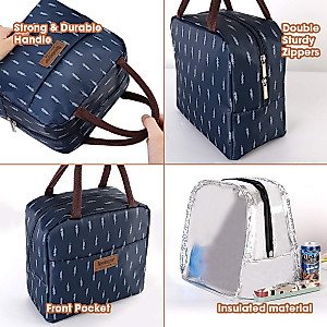 HOMESPON Lunch Bag Insulated Tote Bag Lunch Box Resuable Cooler Bag Lunch container Waterproof Lunch holder for Women/Men(navy feather,large)