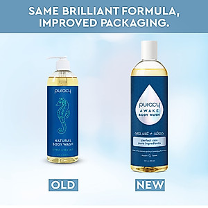 Puracy Body Wash, Natural Body Wash, 98.6% Pure Plant Ingredients, Moisturizing Shower Gel for Women Men Kids, Body Soap for Dry Sensitive Skin. Gently Scented with Citrus & Sea Salt, 12 Oz