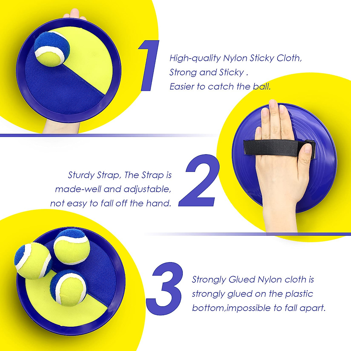 trassi Toss and Catch Ball Set with 6 Paddle,3 Balls and1 Storage Bag,Suitable for Camping Games,Beach Toys,Backyard Games,Sports for Kids,Adults and Families.