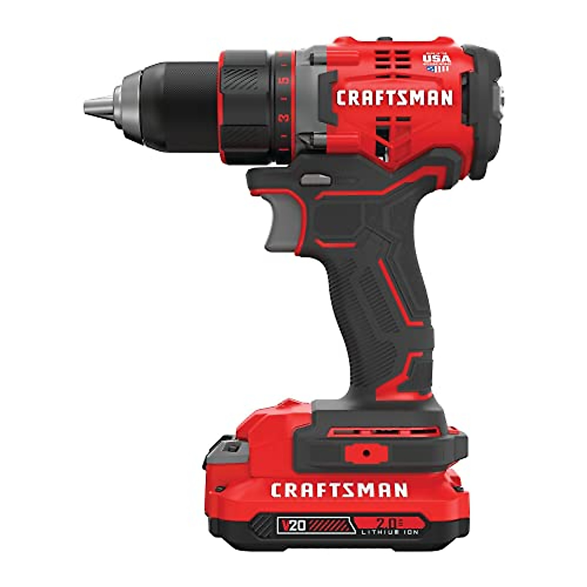 CRAFTSMAN 20V MAX Cordless Drill Driver, 1/2 Inch Keyless Chuck, 2 Batteries and Charger Included (CMCD720D2)