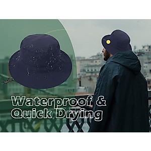 Zando Waterproof Bucket Hat for Women Men Outdoor Fishing Hats for Men Packable Black Bucket Hat Women Beach Hiking Hat Wide Brim Summer Hat Adjustable Bucket Hat with Strings for Men Black Hat