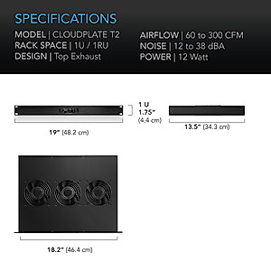 AC Infinity CLOUDPLATE T2, Rack Mount Fan 1U, Top Exhaust Airflow, for Cooling AV, Home Theater, Network 19” Racks
