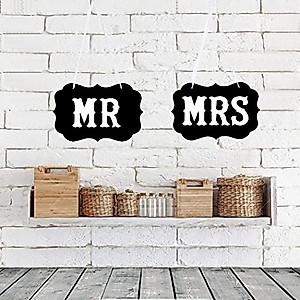 Borsgye 33PCS Just Married Banner Mr and Mrs Wooden Signs Letter Deco Set Printed Balloons Glitter Latex Balloons Gold Cake Toppers Reception Sign Garland for Table Bridal Decorations Supplies