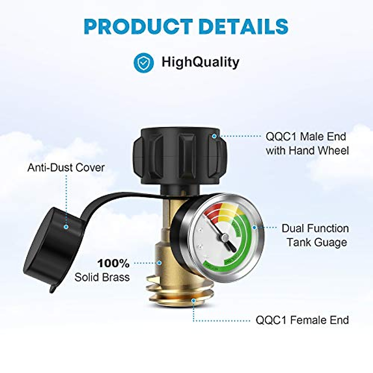 Kohree Propane Gas Gauge for Propane Tank, Gas Fuel Gauge Level Indicator Upgraded Gas Pressure Meter Leak Detector for 5 to 40lb LP Tank, Heater, Burner, Turkey Fryer, BBQ Gas Grill, RV Camper