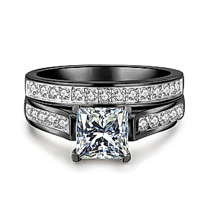 Couple Rings Set 2in1 Black Bridal Ring Matte Black Groove Ring His and Hers Wedding Ring Sets for Lover Anniversary Engagement Promise Rings Bridal Sets