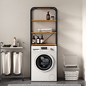 DlandHome Bathroom Space Saver, 4-Tier Over The Toilet Storage Rack with Toilet Paper Holder, Wooden Freestanding Bathroom,10CZLDSF12TW