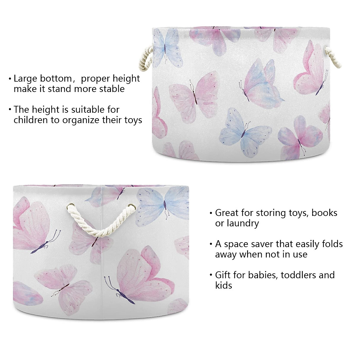 xigua Cotton Rope Basket Cute Butterflies Baby Laundry Basket Blanket Kids Toy Storage Basket Glove Box