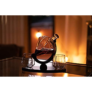 Whiskey Decanter Set with Glasses ARMZAS for Men and Women Diamond Decanter with 2 Drink Glasses and Wooden Stand, Cool Luxury Decanter for Vodka Wine Whisky Liquor Bourbon Christmas Gift Idea