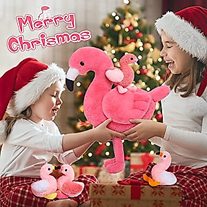 MorisMos Plush Flamingo Stuffed Animal-18 Inch Mommy Stuffed Flamingo with 4 Baby Flamingo Plush Toys Inside Zipper Tummy, Pink Flamingo Toy Gift for Girl Women Decor Birthday Christmas Valentines