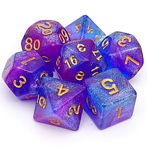 Haxtec DND Dice Set Blue Purple Iridescent Glitter Polyhedral D&D Dice for RPGs-Twilight