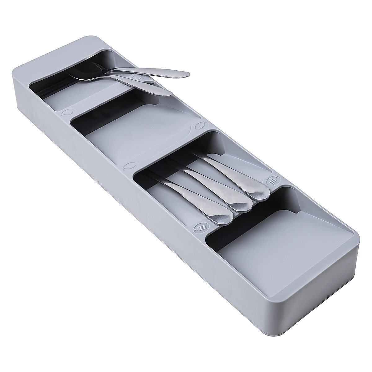 Kitchen Drawer Cutlery Organizer - Compact Space Saving Tray for Flatware and Silverware, Gray