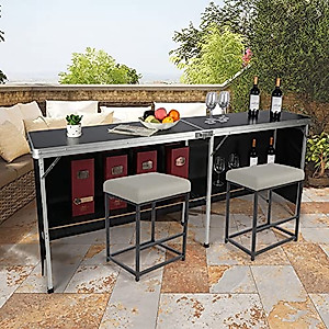 REDCAMP Extra Long Portable Bar Table with Bar Skirts and Storage Shelf, Pop-Up Bar Table for Party, Patio, 78"x33.5"x15",Black