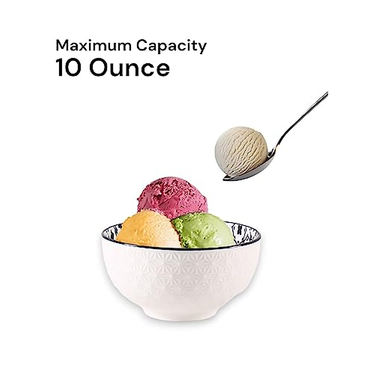 PACIFICA 10oz Ice Cream Bowls - Set of 8, Unique Embossed Design, Versatile Dessert Bowls, Perfect for Entertaining, Ideal Gift