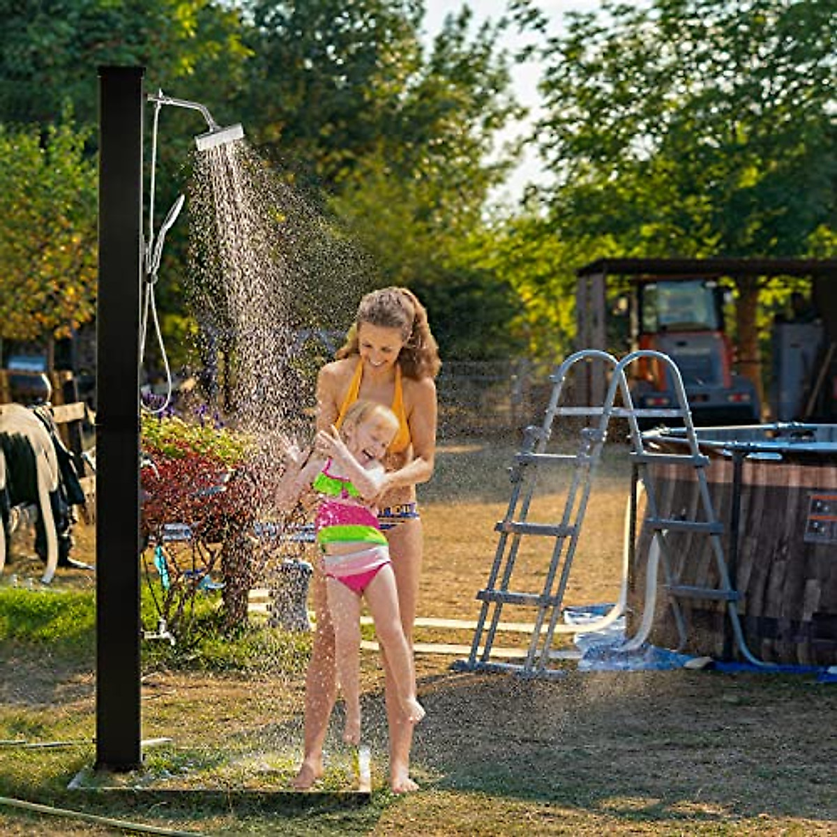 VINGLI Solar Heated Shower, with Shower Head/Handhold/Foot Shower Tap for Outdoor Backyard Poolside Beach Pool Spa,Black (10.6 Gallon-Black)