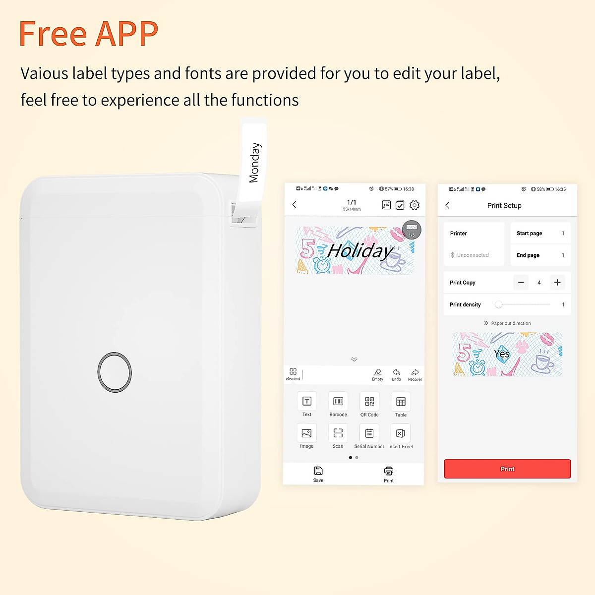 Label Maker D110 Portable Wireless Connect Rechargeable Mini Label Printer with Tape for Phone Compatible School Office Home Organization White