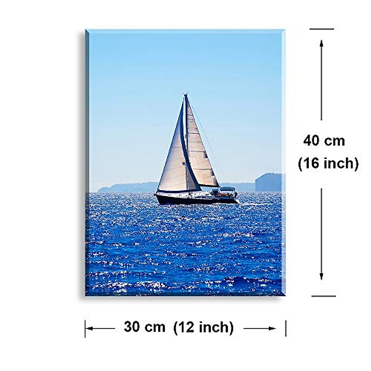 Canvas Wall Art for Bedroom, PIY Blue Sea Sailboat Picture, Modern Prints Artwork Decor (1" Thick, Waterproof, Bracket Mounted Ready to Hang)