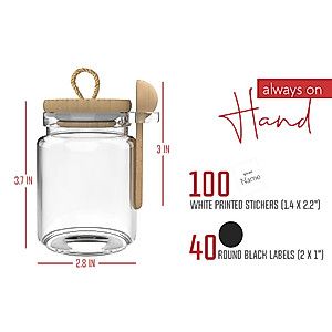 DESIGN INN 12 Airtight Glass Spice Jars with Bamboo Lids - 8oz Empty Spice Bottles Containers, 100 White, Spice Jars With Label & Spoon, 40 Black Labels And Pen, Spice Containers