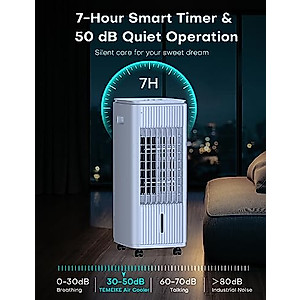 TEMEIKE 3-IN-1 Evaporative Air Cooler, Swamp Cooler Air Conditioner Portable for 1 Room w/Remote, 3 Speeds & 2 Modes, 70° Oscillation & 7H Timer, Windowless Evaporative Cooler for Indoor Office Home
