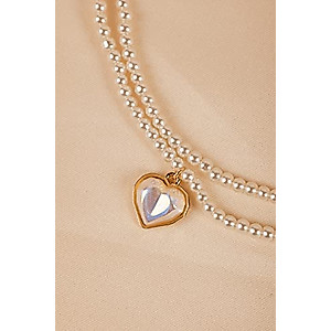 OJERRY Simple Y2K Layered Heart Pearl Choker Necklaces Coquette Aesthetic Jewelry for Women Trendy, Dainty Faux Pearl Choker Necklace for Women