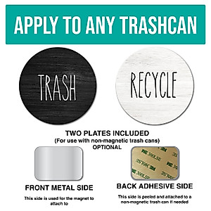 Rustic Recycle and Trash Magnets for Kitchen Trash Cans and Recycling Bins, Trash and Recycle Magnet Combo for Garbage Can Logo Symbol, 2 Magnetic Sticker Adhesives, 3.5" Circle, Outdoor Waste Bin