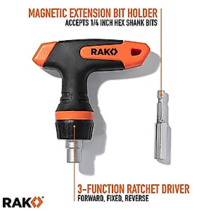 RAK Universal Socket Tool - Birthday Gifts for Men - Set of 15 with 1/4-to-3/4-inch Wrench Grip, T-Handle Ratchet Driver and 10 Screwdriver Bits - Father's Day Gift for men, Husband, Handyman