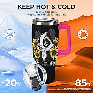 Skunk Sunflowers 40 Oz Tumbler Insulated Stainless Steel Water Bottle Travel Mug Car Cup with Handle And Straw
