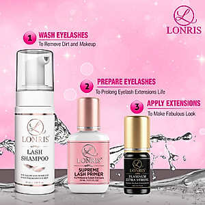 8-9 Weeks Retention/Volume Eyelash Extension Glue/Platinum Extra Strong LONRIS Lash / 0.5-1 Sec Drying time/Maximum Bonding/Semi-Permanent Extensions Supplies/Professional Use Black Adhesive (5 ML)