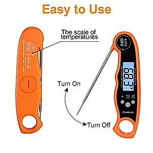 Comluck Instant Read Meat Thermometer - CA001 Digital Oven Cooking Food Min Max Thermometer Magnetic Waterproof with Backlight for Adults Kitchen Grill Steak Outdoor BBQ Barbecue Baking