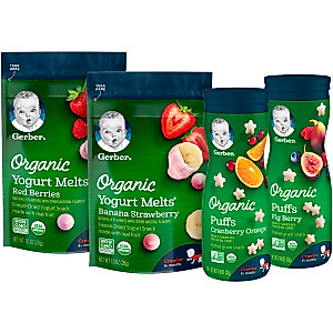 Gerber Up Age Snacks Variety Pack - Organic Yogurt Melts & Organic Puffs, 7Count & Lil Crunchies, Mild Cheddar & Veggie Dip, 8 Count