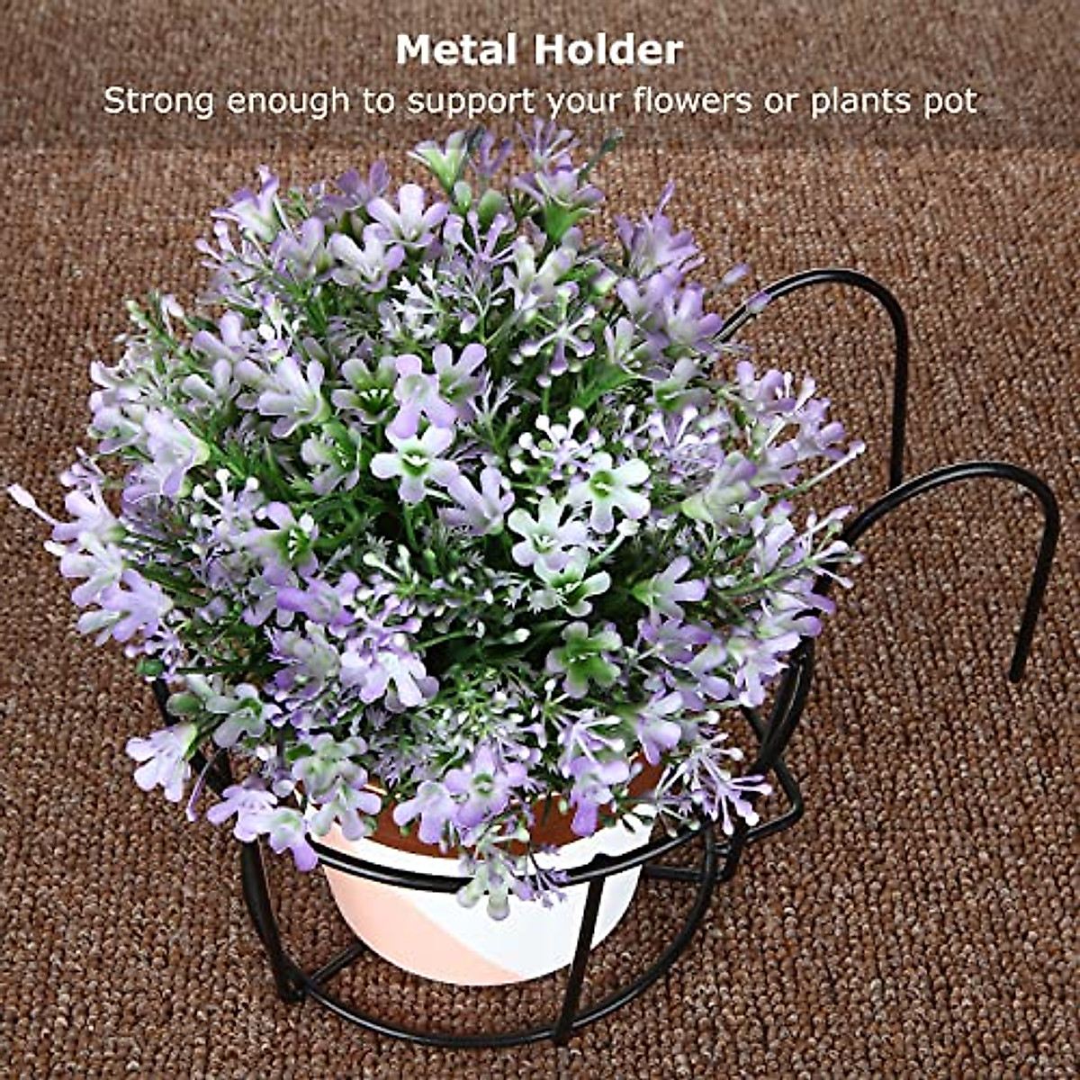 FVIEXE 6PCS Hanging Railing Planter, Over the Rail Flower Pot Holder Hanger, Balcony Planters Railing Hanging, Round Plant Baskets Metal Potted Stand Mounted Deck Porch Patio for Indoor Outdoor, Black