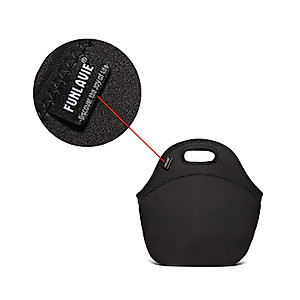 Black 4mm Neoprene Lunch Bags for Men Small Insulated Tote Bag With Zipper for Adults Women - FUNLAVIE