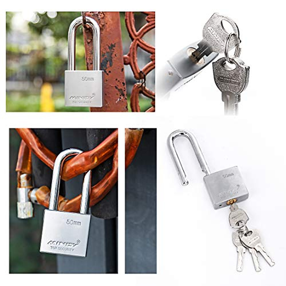 50mm Long Shackle Padlocks for Outdoor Use All Weather Resistant, Alloy Steel Heavy Duty Lock with 4 Keys